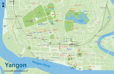 Map of Yangon - Myanmar Tours
